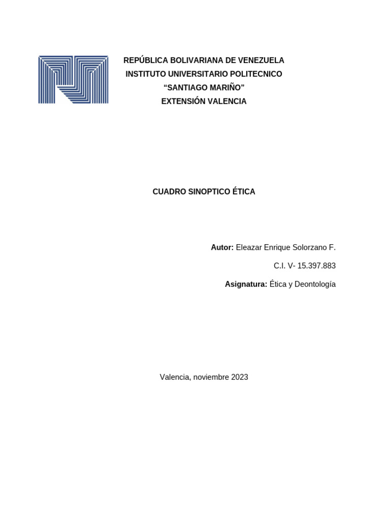 Cuadro Sinoptico Etica y Deontologia | PDF