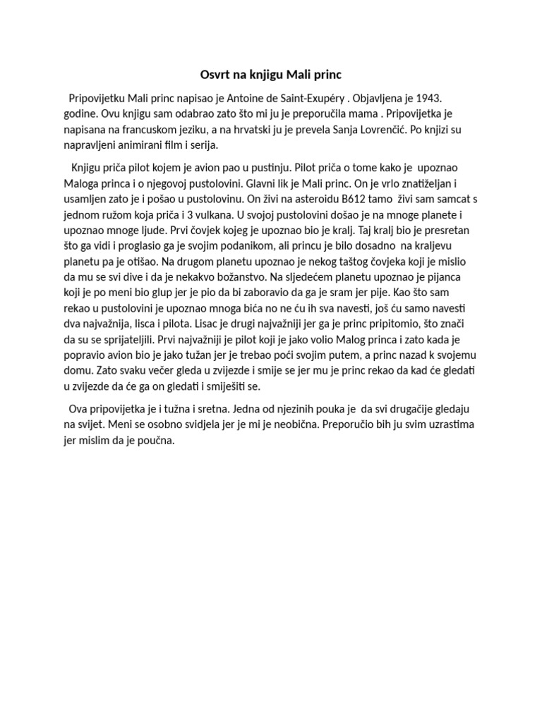 Osvrt Lektira 1 | PDF