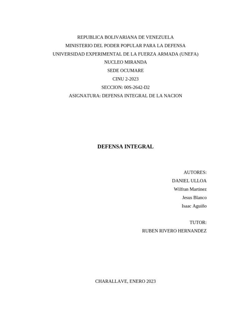 Defensa Integral en Venezuela: Conceptos Clave | PDF | Valores | Estado ...