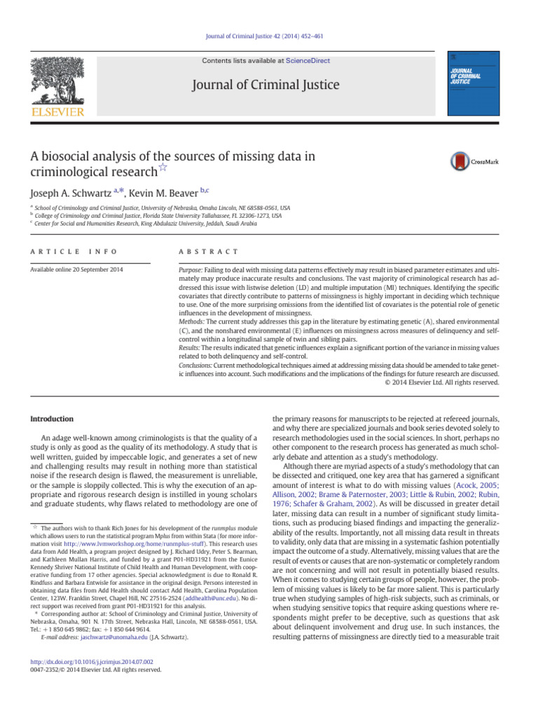 A Biosocial Analysis of The Sources of Missing Data | PDF | Heritability | Statistics