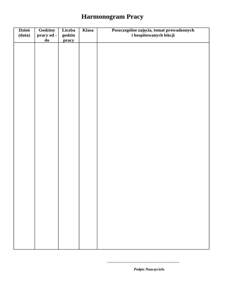 Harmonogram Pracy | PDF