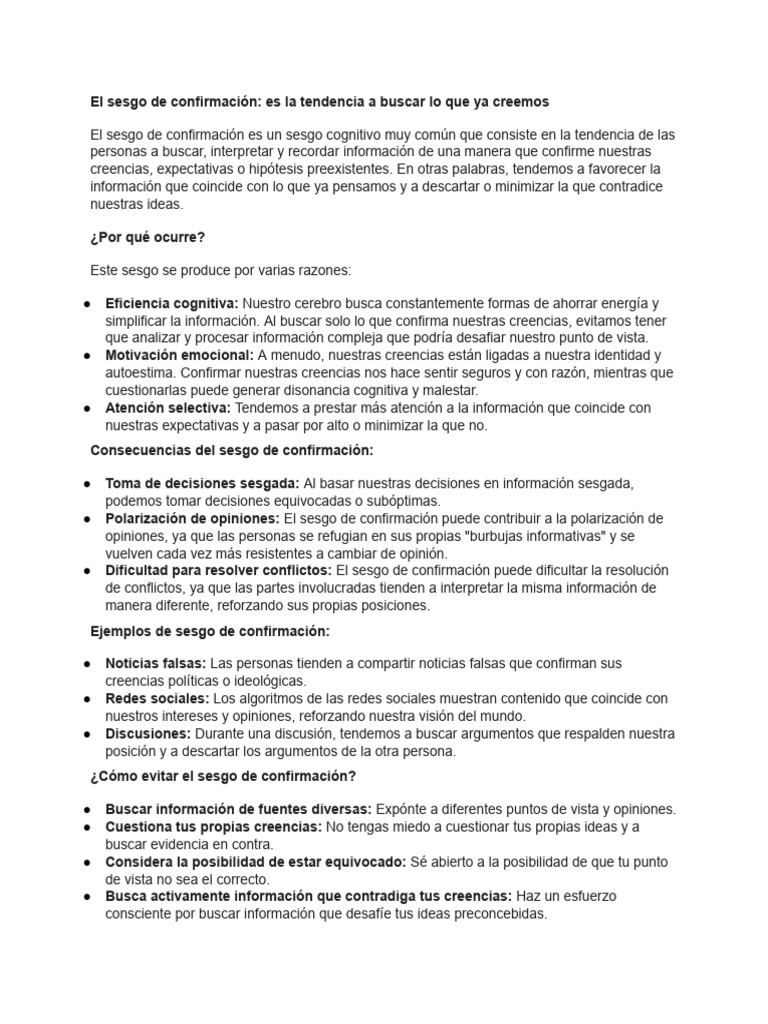 El Cesgo de La Confirmación | PDF | Parcialidad | Hipótesis