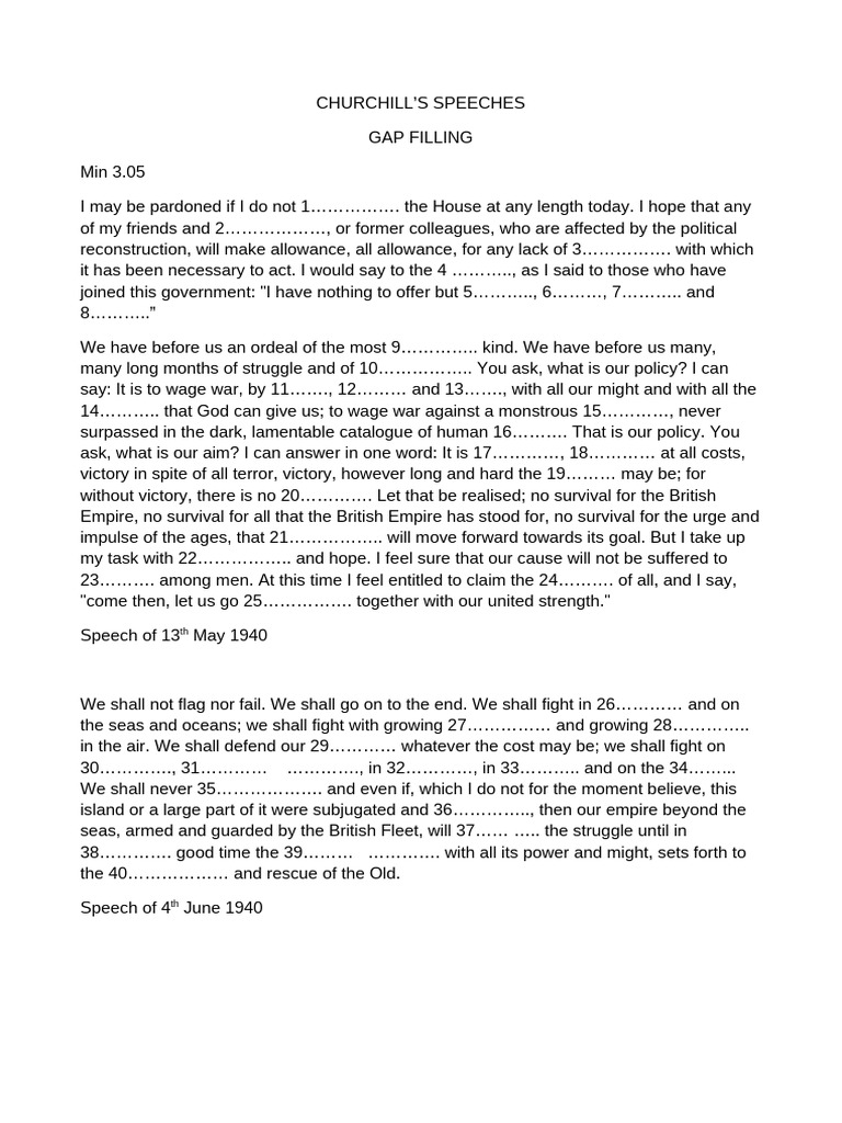 Churchill's Speeches Gap Filling | PDF