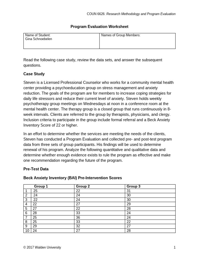 Week10ProgramEvaluationSchnoebelen, G 3 | PDF | Psychotherapy | Evaluation