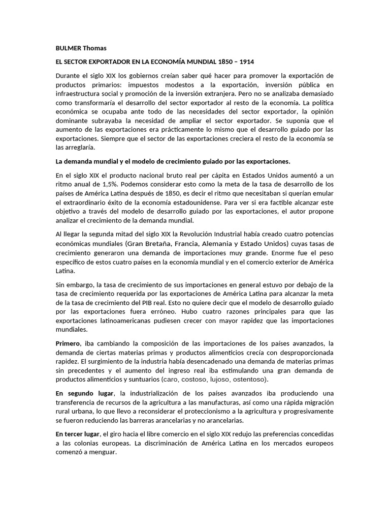 Bulmer-Thomas-Resumen | PDF | America latina | El comercio internacional