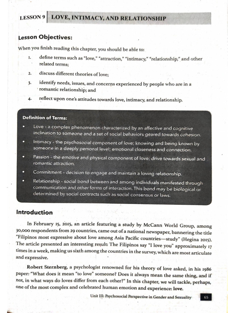 Lesson 4 Love Intimacy Relationship | PDF