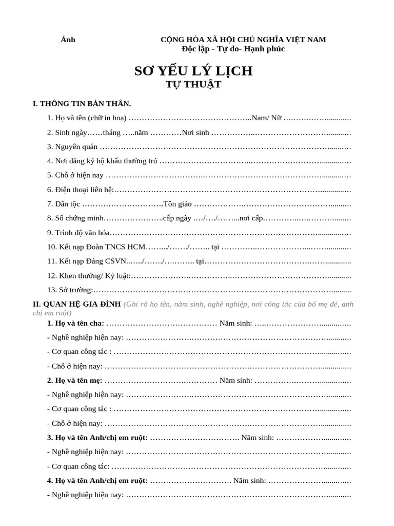 Mau So Yeu Ly Lich Xin Viec Moi Nhat | PDF