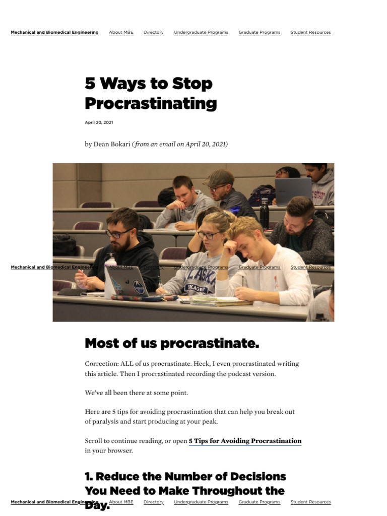 5 Ways To Stop Procrastinating - Mechanical and Biomedical Engineering | PDF | Procrastination ...