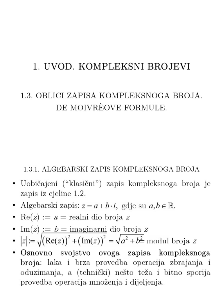 1.3. Oblici Zapisa Kompleksnoga Broja | PDF