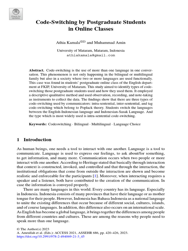 Code switching by postgraduate students in online classes | PDF | Multilingualism | Indonesian ...