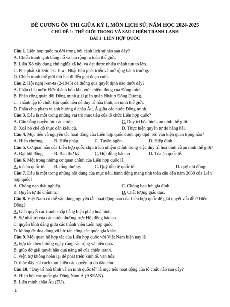 Đề Cương Ôn Thi Gk1.lớp 12 | PDF