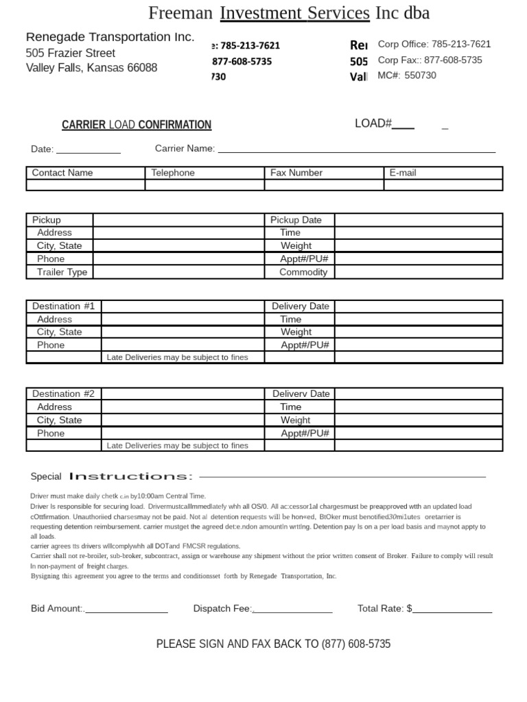LOAD CONFIRMATION | PDF | Cargo | Service Industries