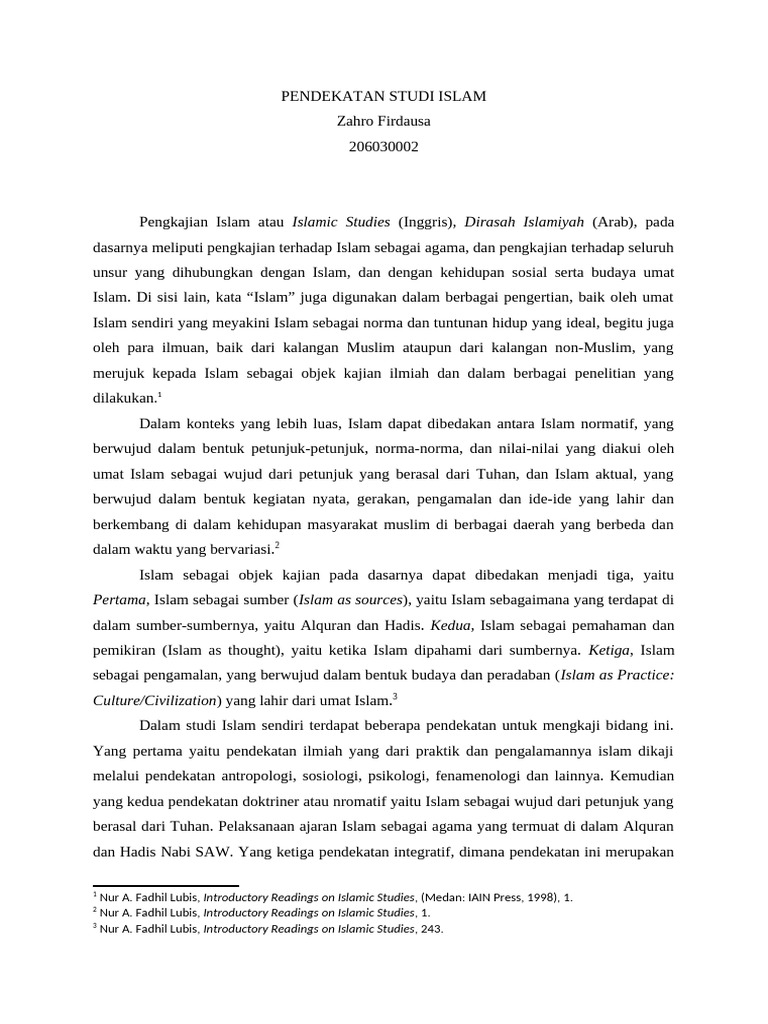 Pendekatan Studi Islam (Uas) | PDF