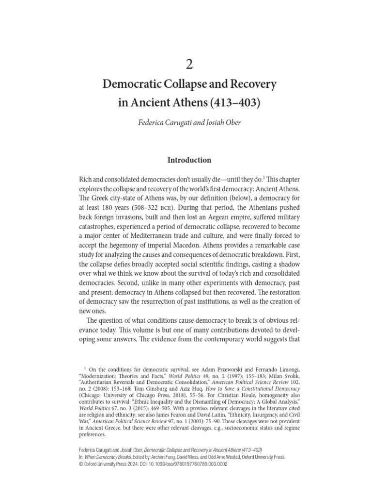Ober and Carugati 2023, Democratic Collapse and Recovery in Ancient ...
