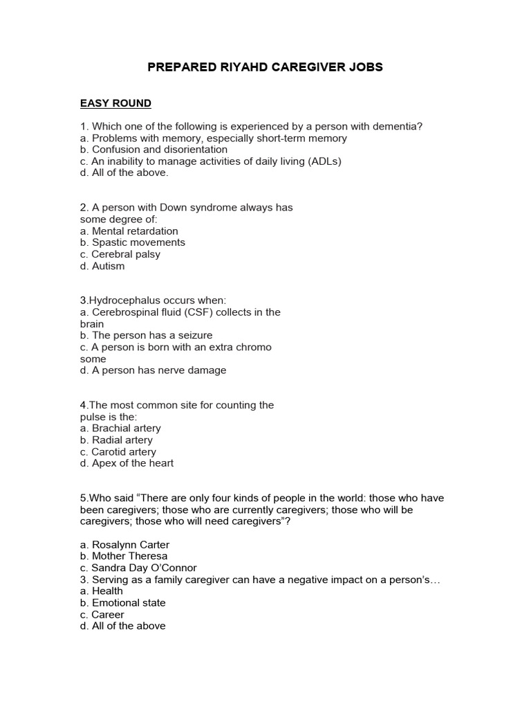 Caregiving Questions and Answers | PDF | Cardiopulmonary Resuscitation ...