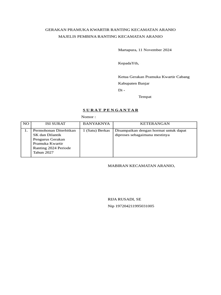Surat Mohon SK Kwarran 2024-2027 | PDF