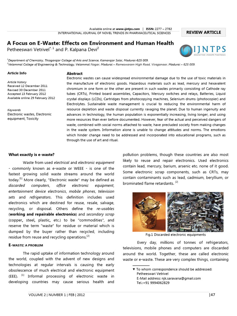 A Focus On E-Waste - Effects On Environment and Human Health | PDF ...