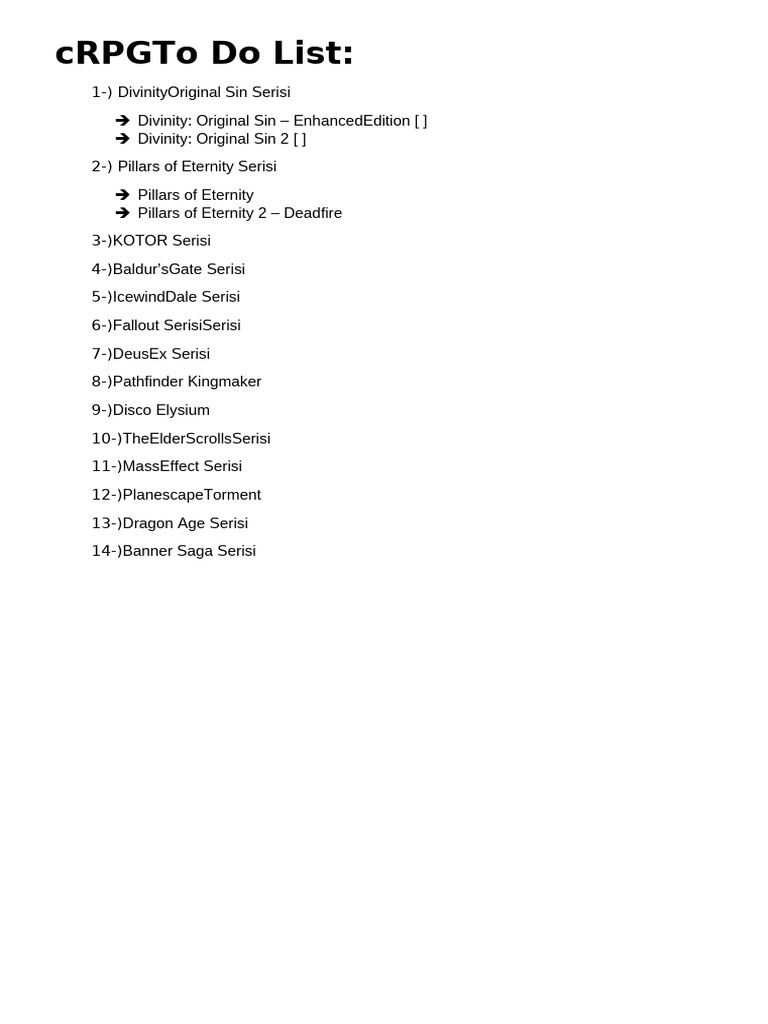 CRPG To Do List | PDF