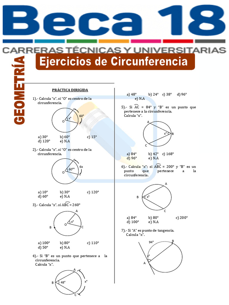 Ejercicios Beca 18 Circunferencia | PDF