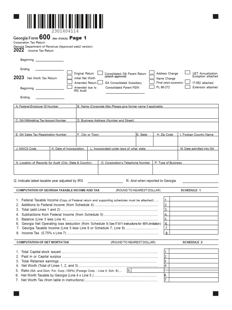 2022_600_Corporation_Income_Tax_Return_-_Blank_form_for_printing | PDF ...