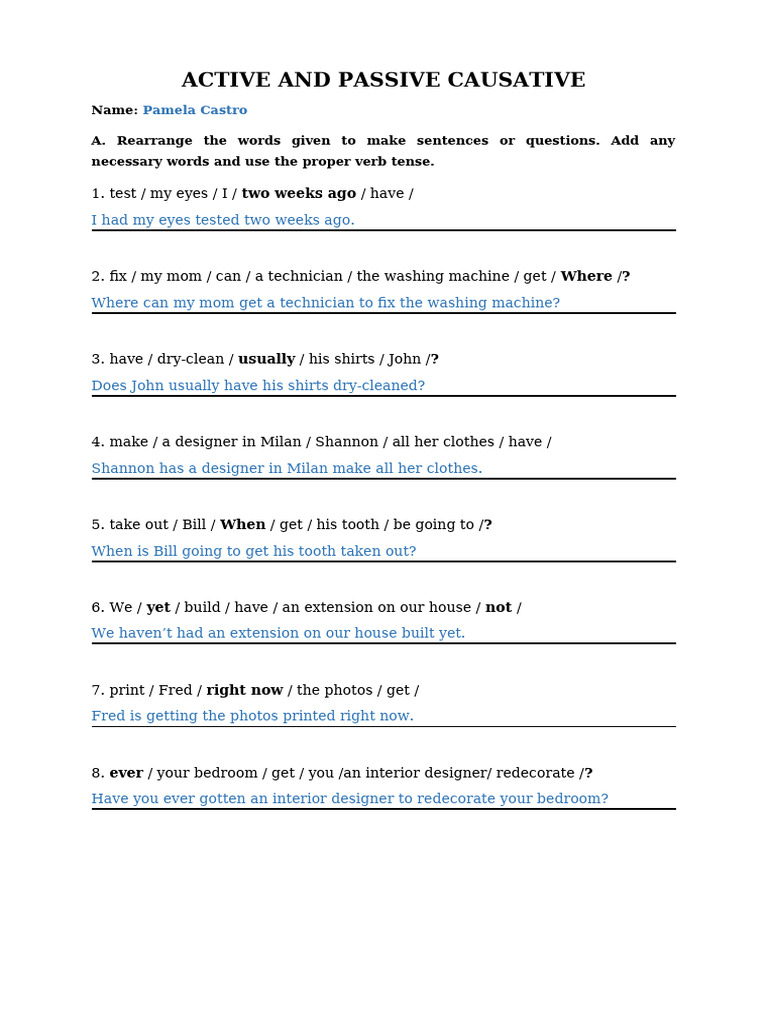 Active and Passive Causative - Homework | PDF