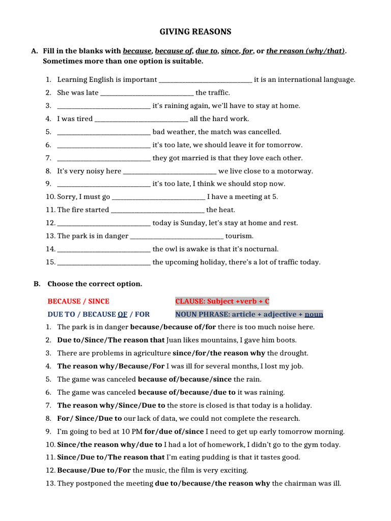 Giving Reasons Worksheet | PDF | Languages | Foreign Language Studies