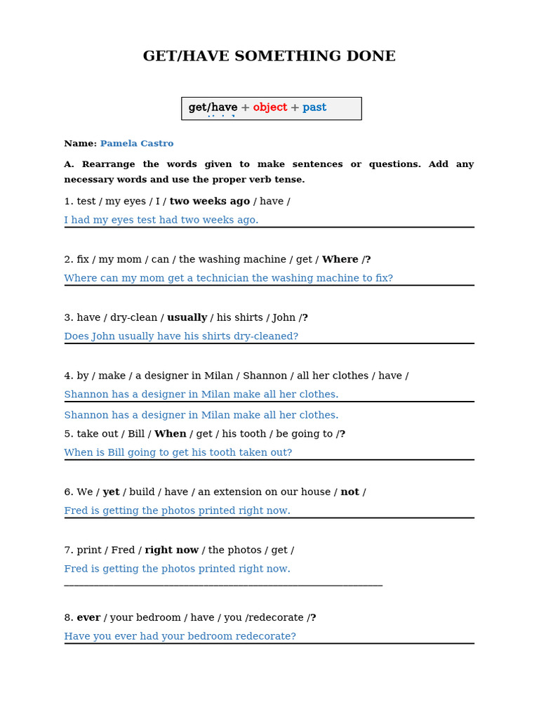 Get or Have Something Done - Homework | PDF | Linguistics | Grammar