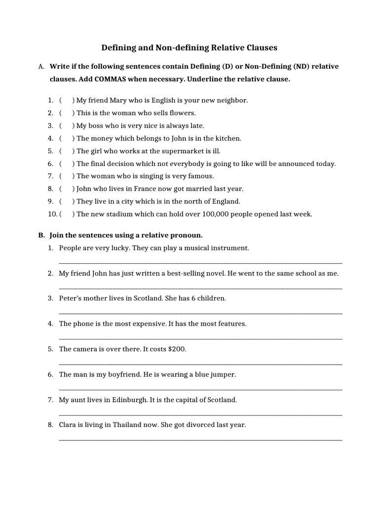 Defining vs. Non-Defining Clauses Guide | PDF