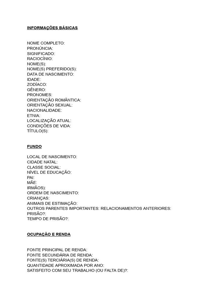Ficha para oc | PDF | Transtorno obsessivo compulsivo (TOC) | Cor