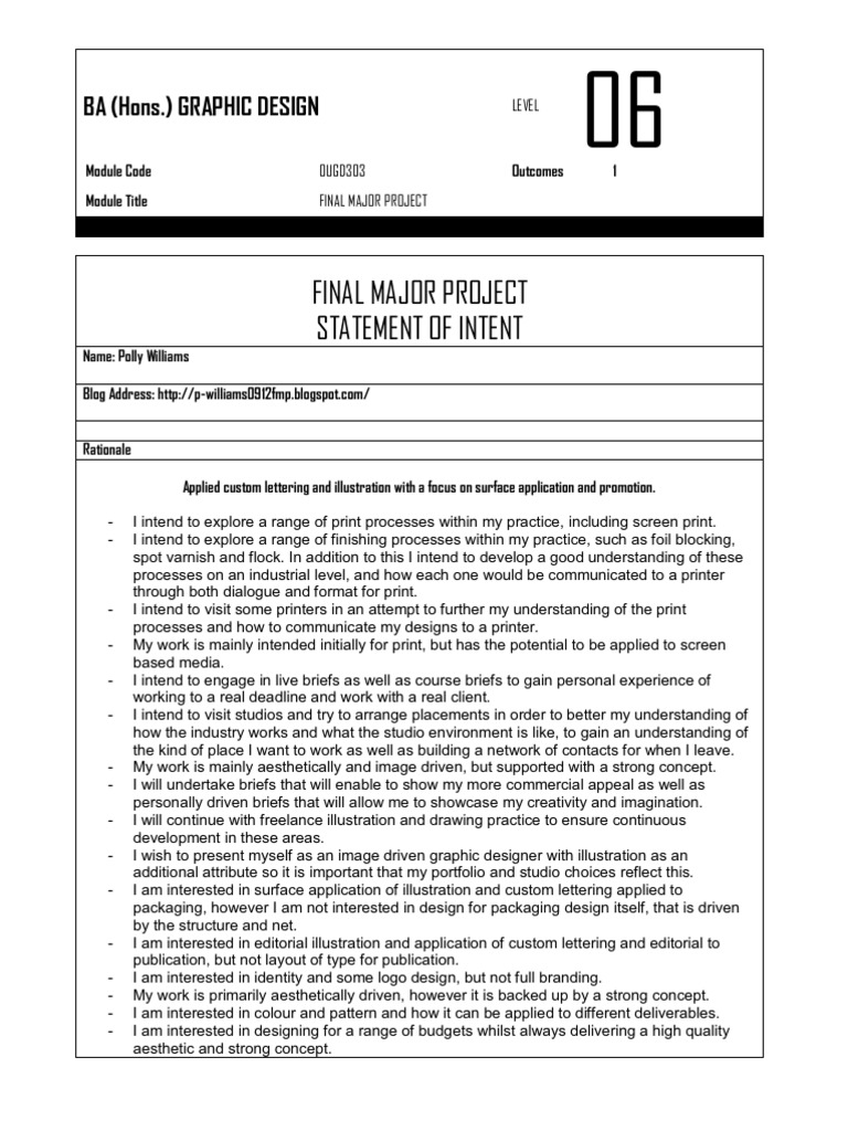 Final Major Project Statement of Intent | PDF | Page Layout | Printmaking