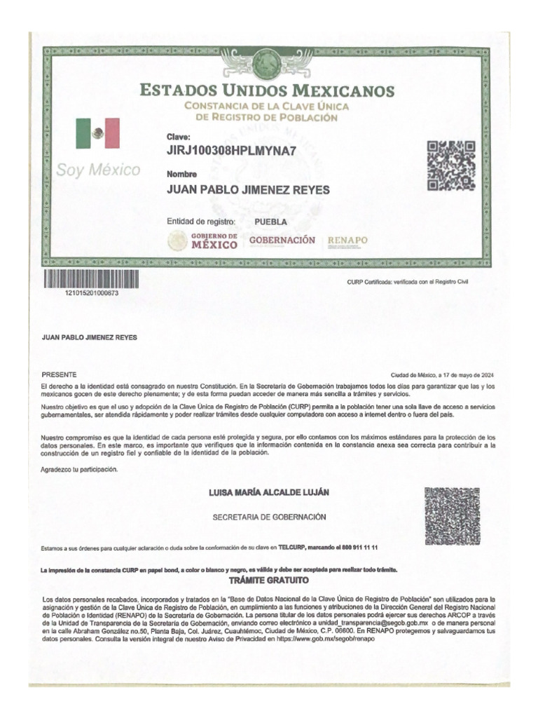 Curp Juan Pablo | PDF