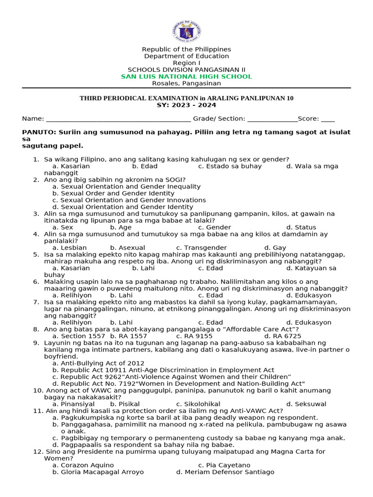 3rd Quarter AP Exam | PDF