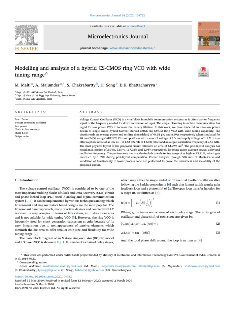 Modelling and Analysis of A Hybrid CS-CMOS Ring VCO With Wide | PDF ...