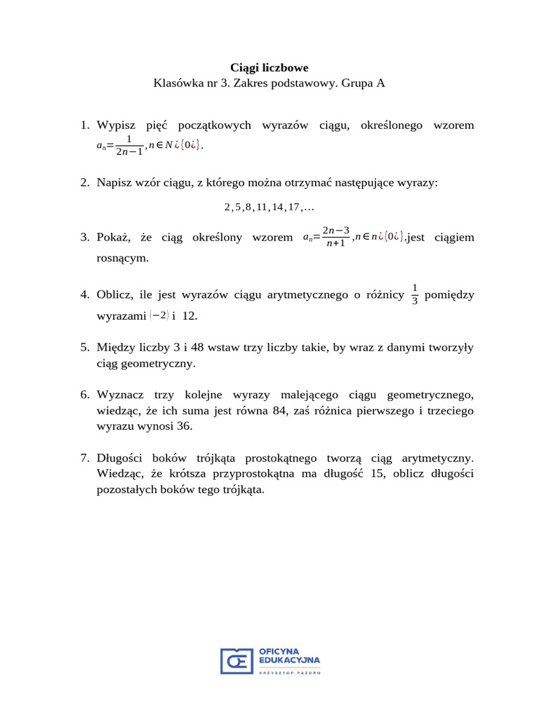 2021 3 Klasowka kl3 Ciagi Liczbowe ZP Ab Wer6 | PDF