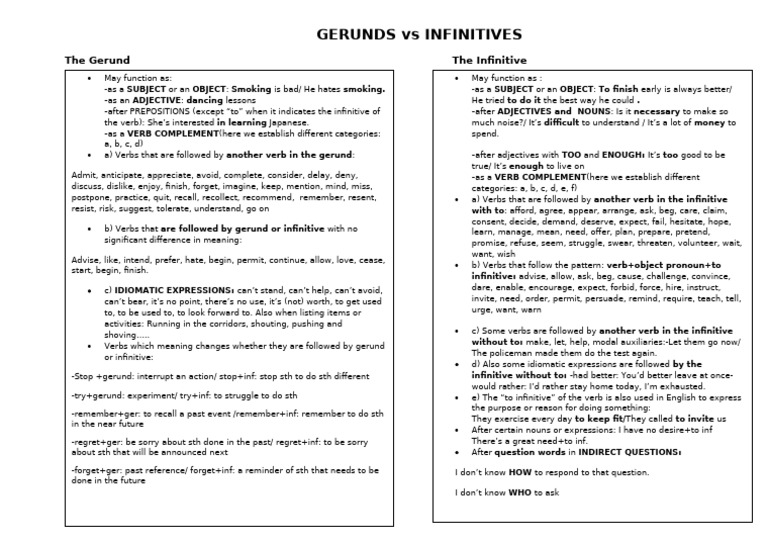 GERUNDS vs INFINITIVES | PDF | Verb | Adjective