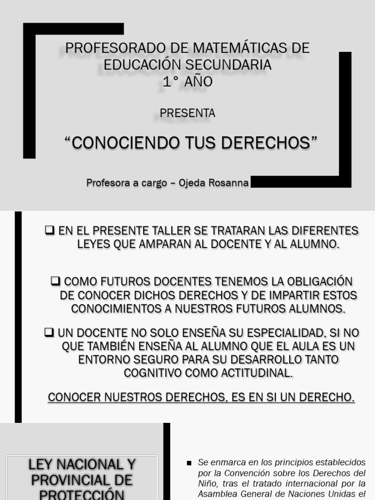 Taller Conoce Tus Derechos Prof De MatemÁticas 1 AÑo Pdf La