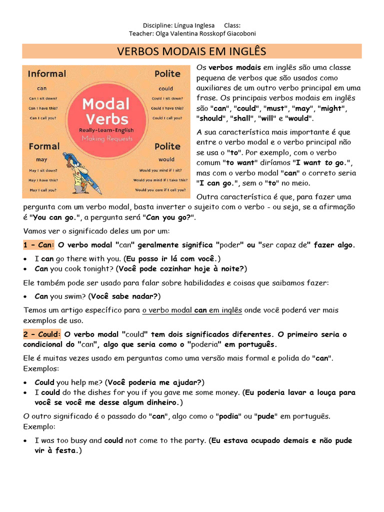 Modal Verbs | PDF | Língua inglesa | Linguística