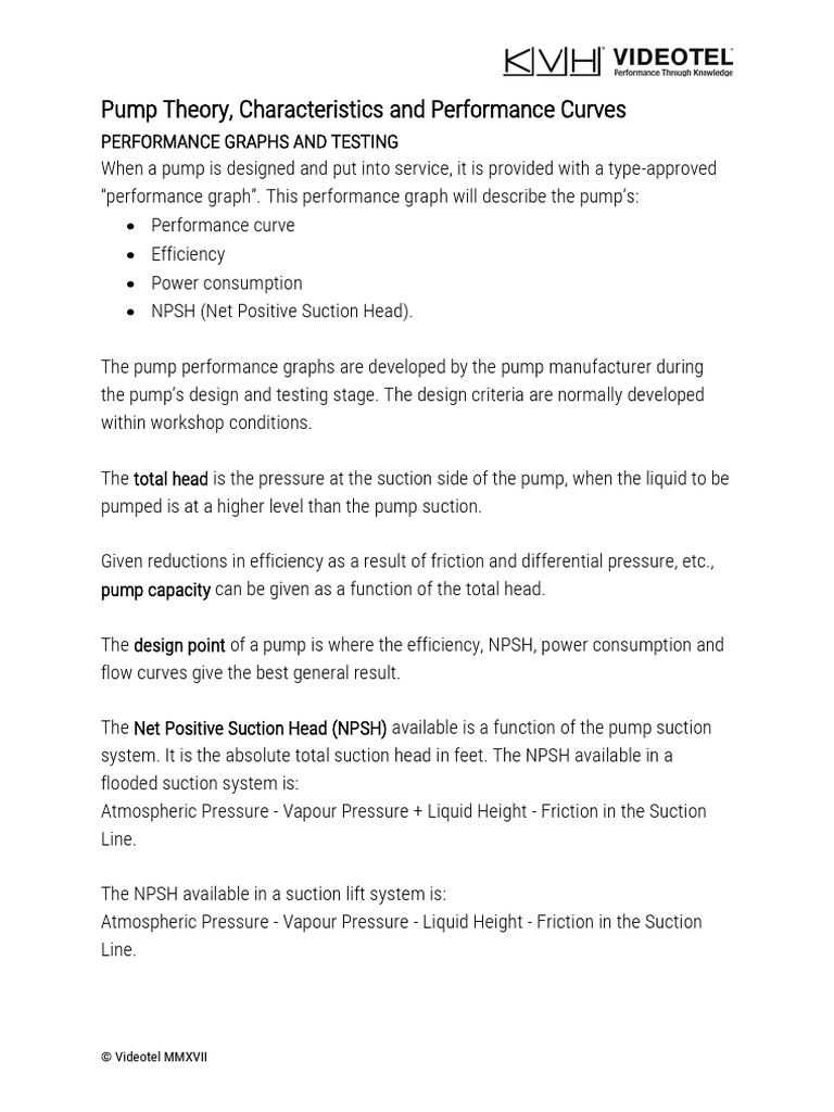 Pump Theory, Characteristics and Performance Curves | PDF | Pump ...