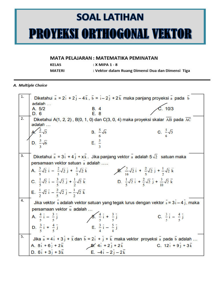 Soal Latihan Proyeksi Orthogonal Vektor | PDF