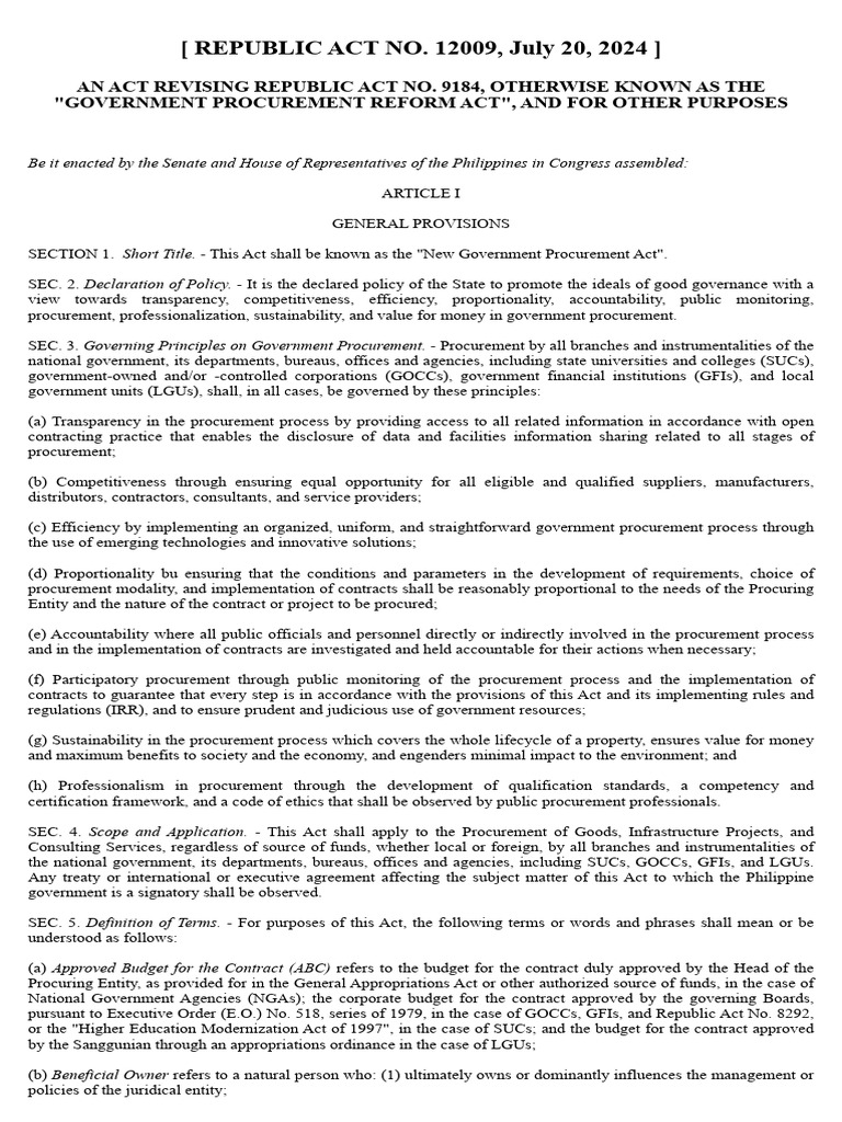New Government Procurement Act 2024 | PDF | Procurement | Life Cycle ...
