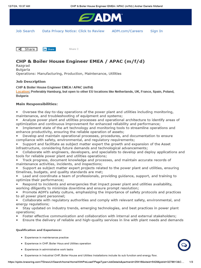 CHP & Boiler House Engineer | PDF | Cogeneration | Power Station