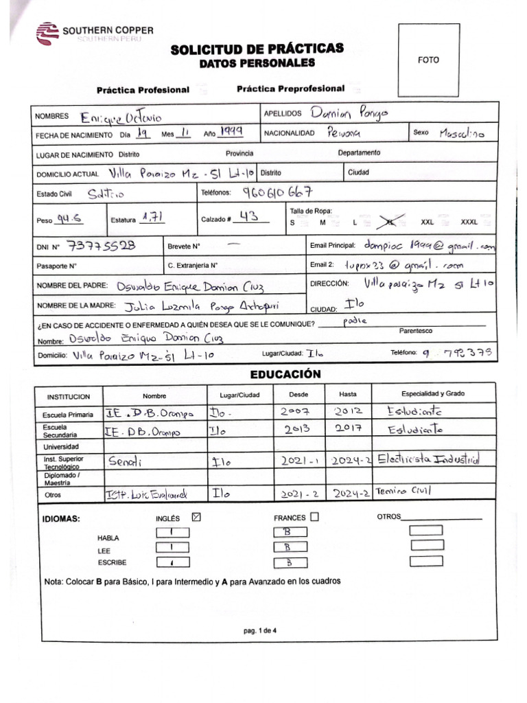 Formato de Solicitud de Prácticas | PDF