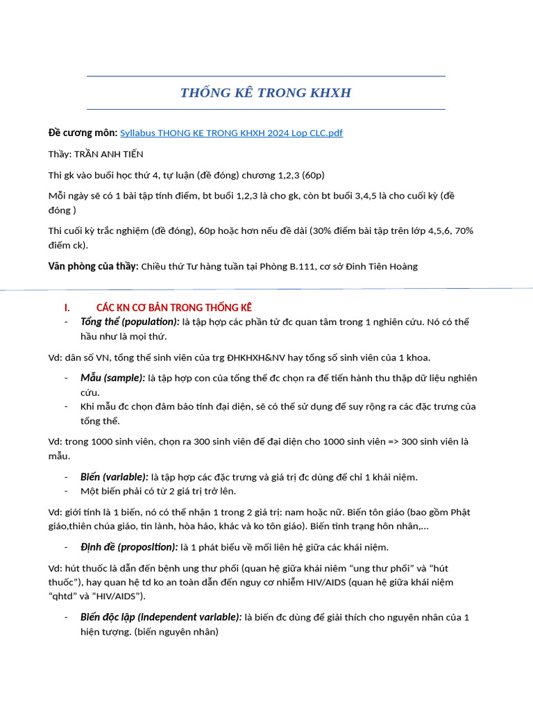 Thống Kê Trong Khxh | PDF