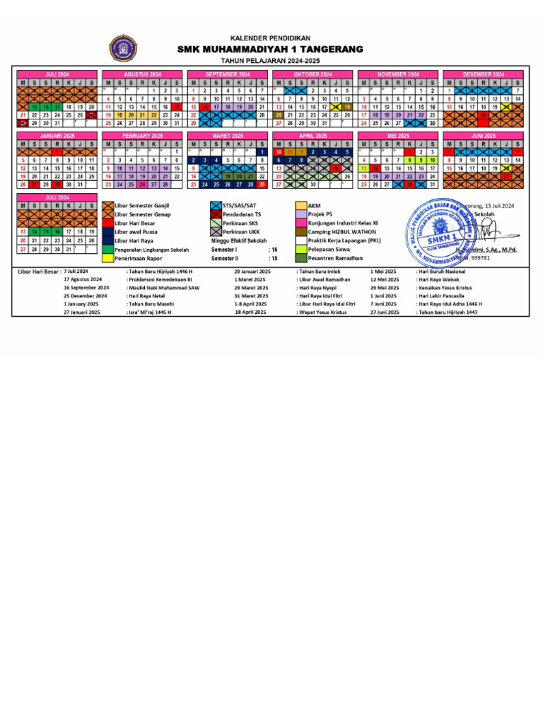 Kalender Akademik - SMK MUTU - 2024 - 2025 - LENGKAP | PDF