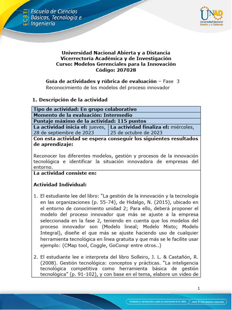 Guía de actividades y rúbrica de evaluación – Unidad 2 - Fase 3 Reconocimiento de los modelos ...