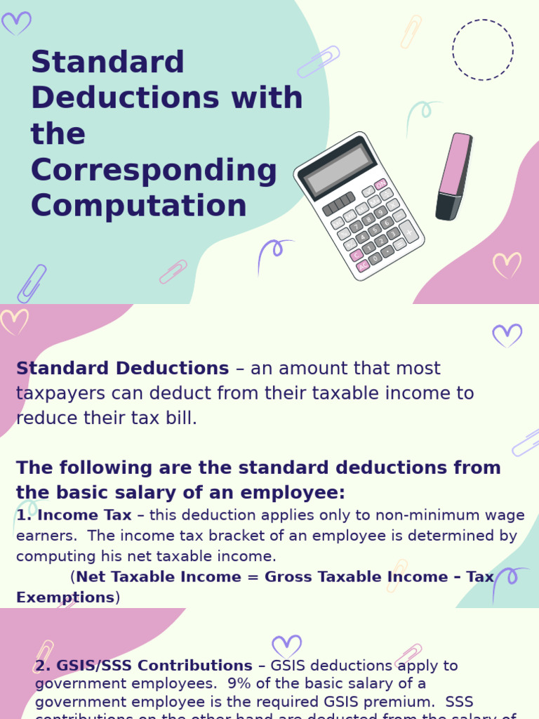 Grade 11 Business Math Standard Deduction | PDF | Tax Deduction | Overtime
