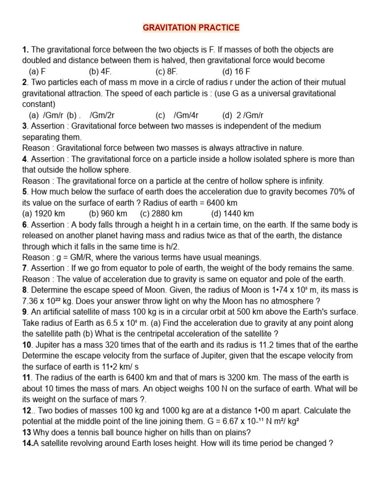 Gravitation Practice | PDF | Gravity | Mass