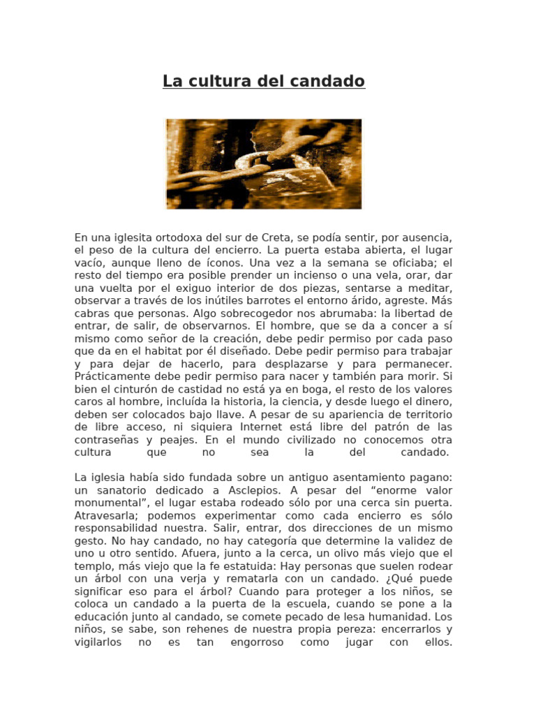 Cultura del candado y su impacto social | PDF | Cultura organizacional ...