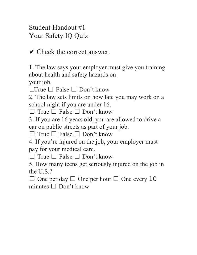 Workplace Safety Quiz | PDF