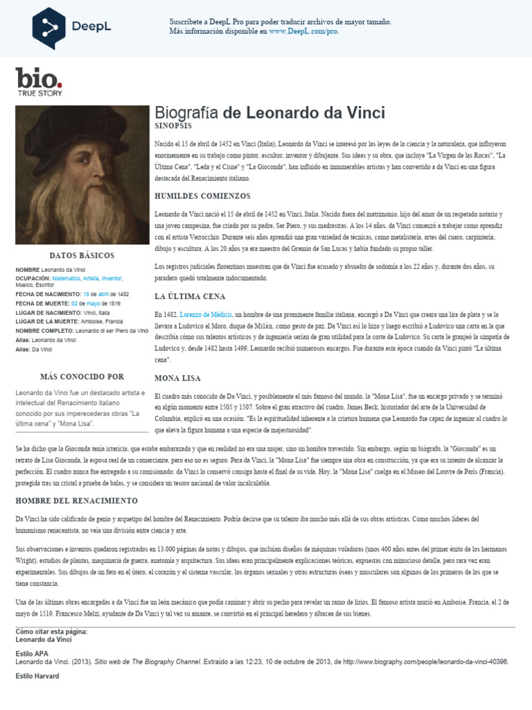 Biografía de Leonardo da Vinci | PDF | Leonardo Da Vinci